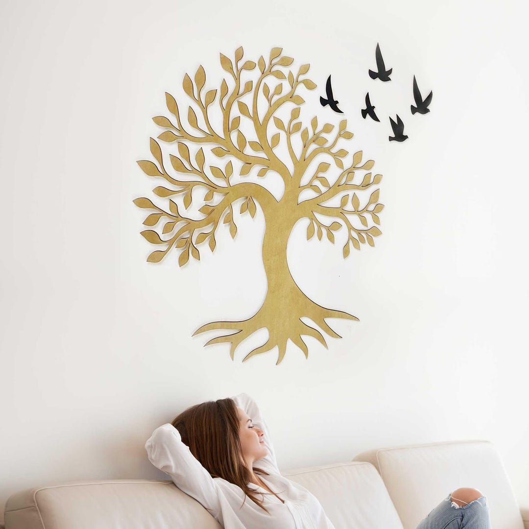 Tree of Life With Flying Birds, Wood Wall Decor, Family Tree Wall Art ...