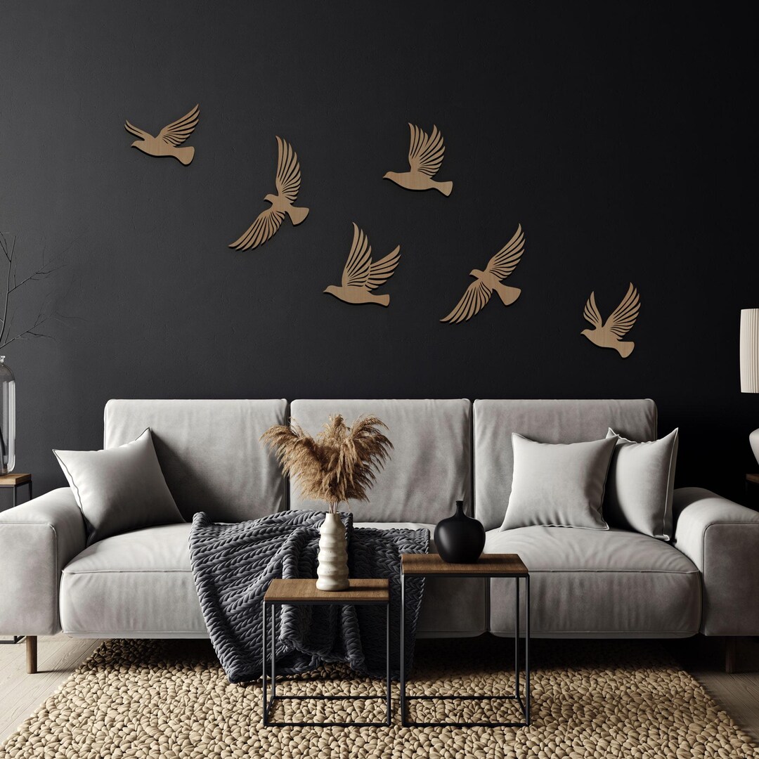 Wooden Flying Birds Wall Decor: Set of 6 Birch Wood Hangings - Etsy