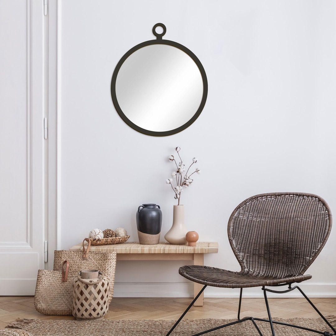 Round Wooden Wall Mirror LUPA 60x60cm, Minimalistic Style - Etsy