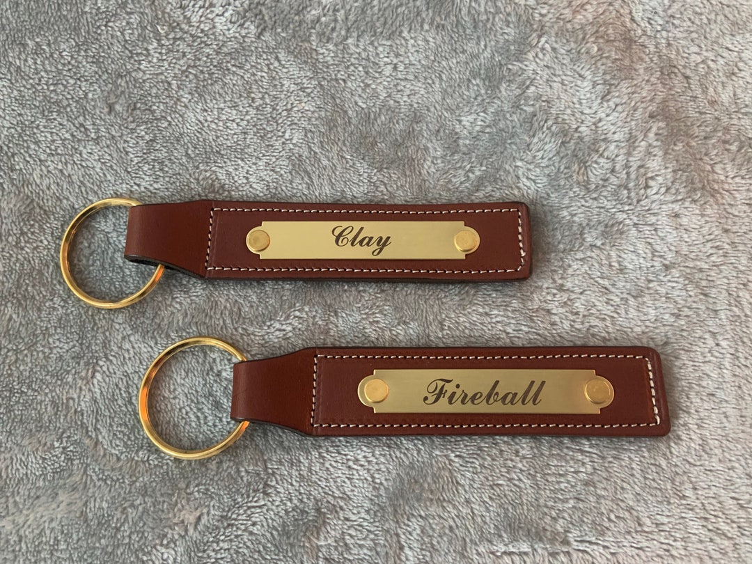 Custom, Personalized, Leather Keychains With Engraved Nameplate - Etsy