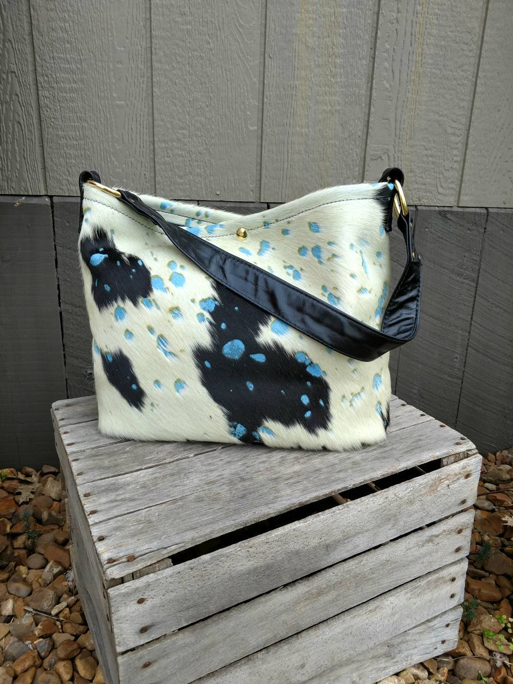 Gorgeous Blue Black and White Bag | Etsy