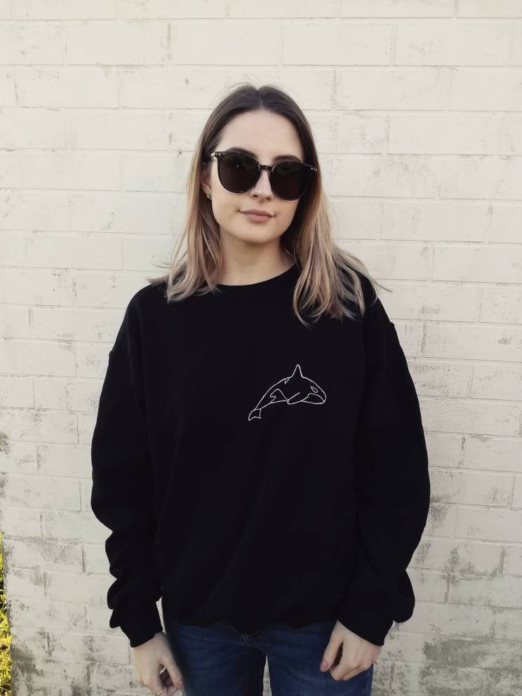 Killer Whale Orca Embroidered Black Jumper - Etsy UK