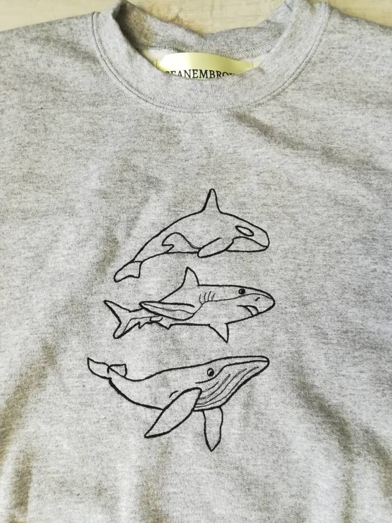 Whale Shark Orca Killer Whale Embroidered Grey Sweater - Etsy