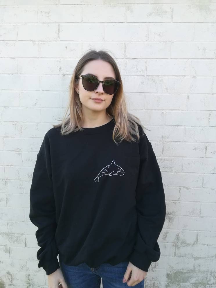Killer Whale Orca Embroidered Black Jumper | Etsy