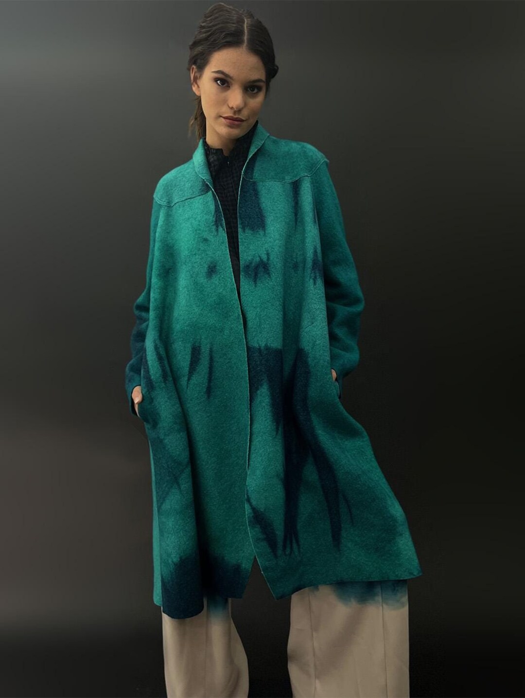 SUBMERGED COAT, Green Coat, Turquoise Coat, Merino Wool, Oversized Coat ...