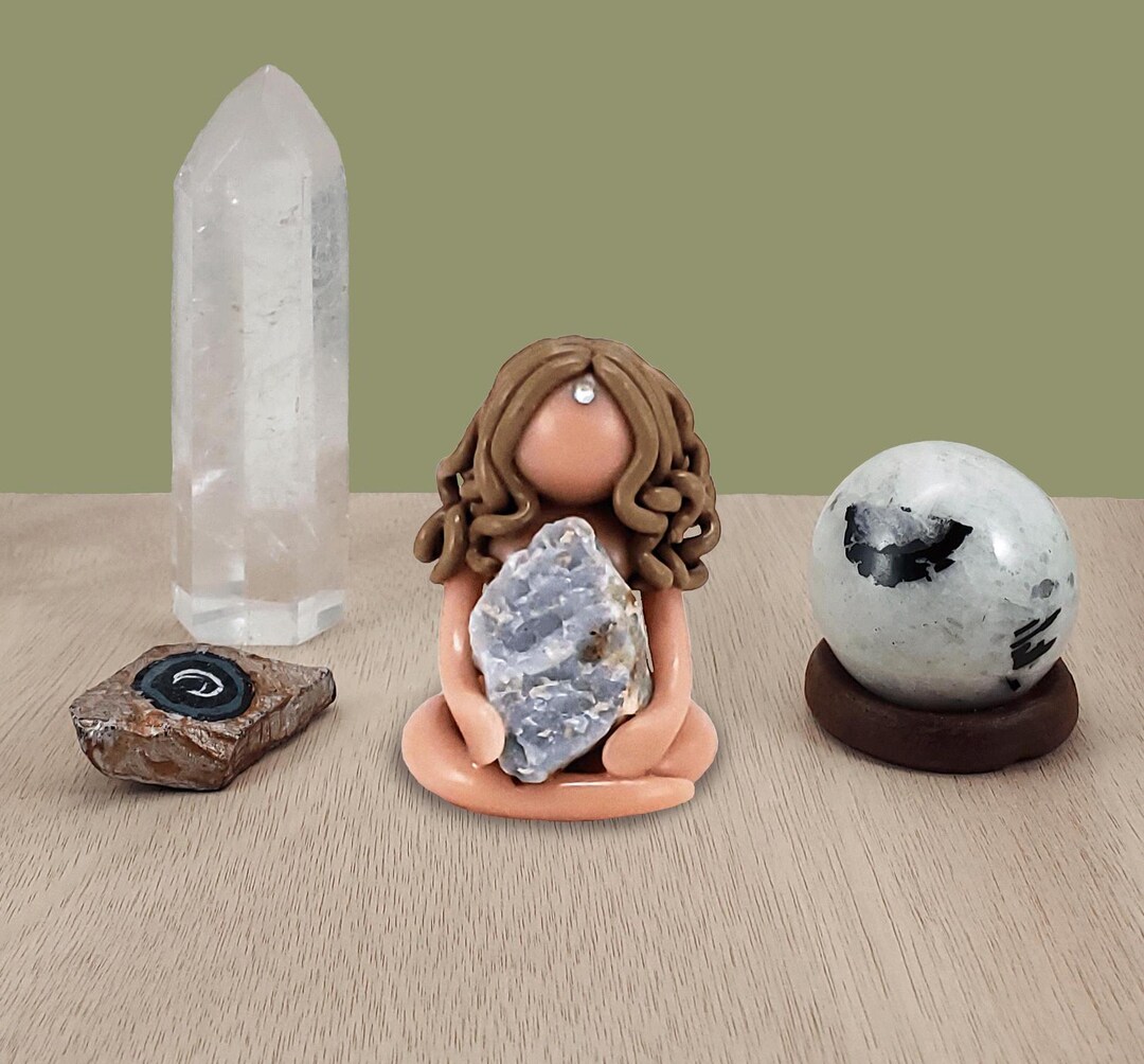 Blue Quartz Crystal Goddess Figurine, Natural Blue Quartz Goddess, Blue ...
