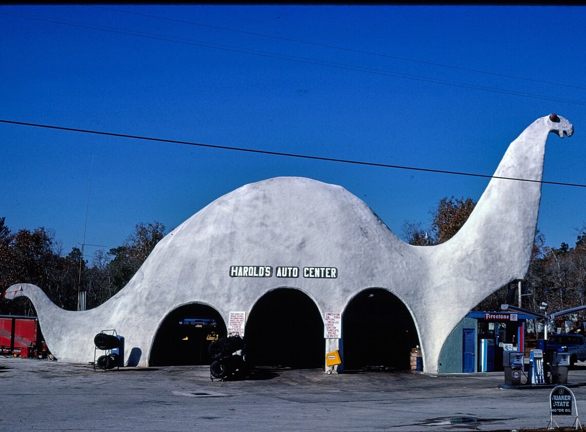 Dino Shaped Sinclair Gas Station, Matted Photograph 8x10 Dinosaur dino ...