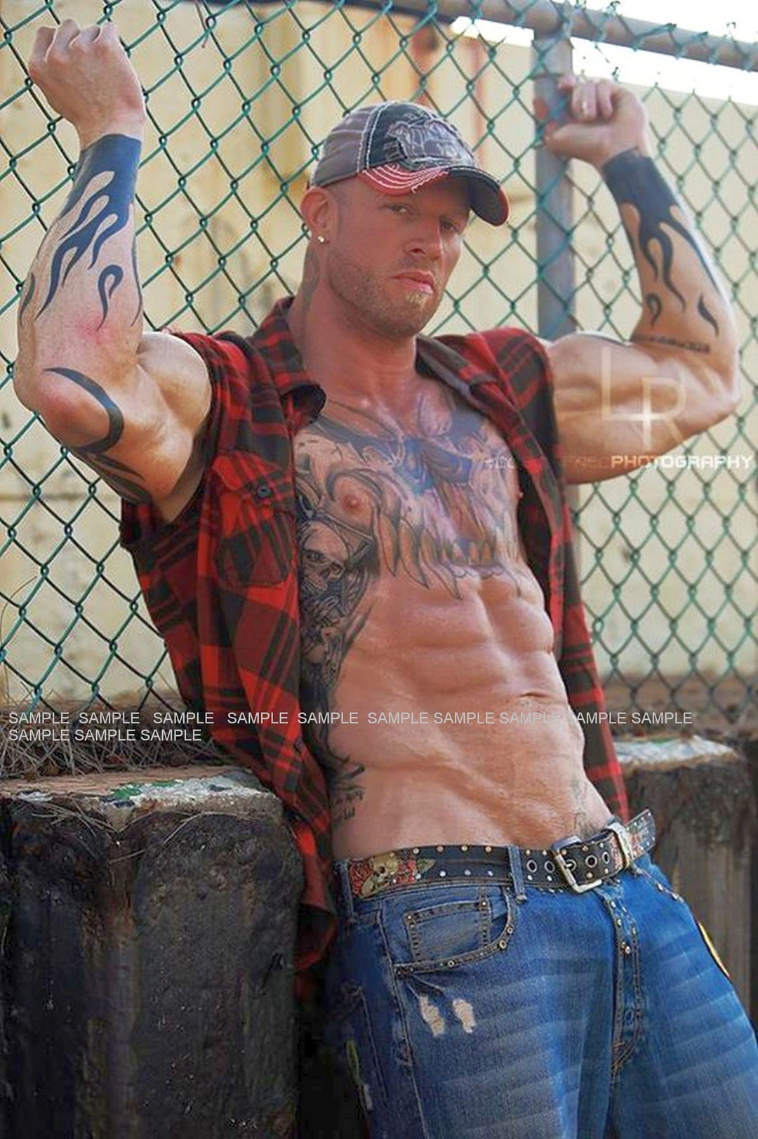 Matted SHIRTLESS Photograph 5X7 M2004 Vintage Handsome Hairy Muscular Blue Collar Stud With ...