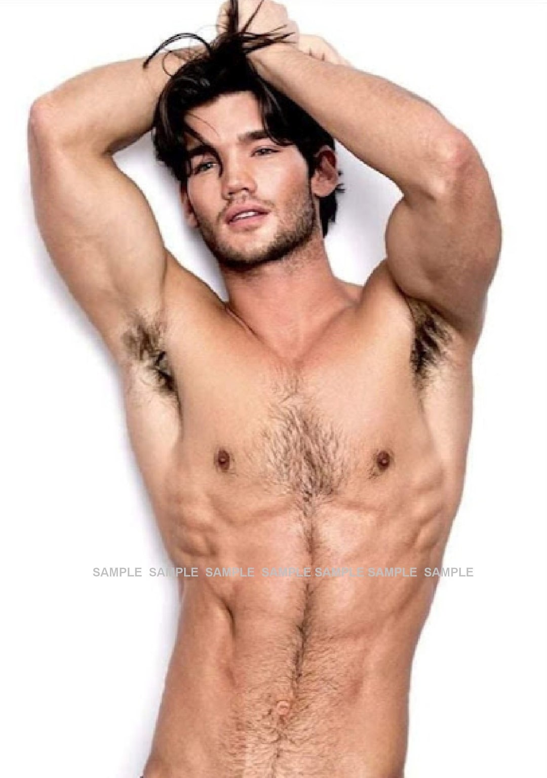 Matted SHIRTLESS Photograph 5X7 CU106 Beautiful Smiling Hairy Muscular ...