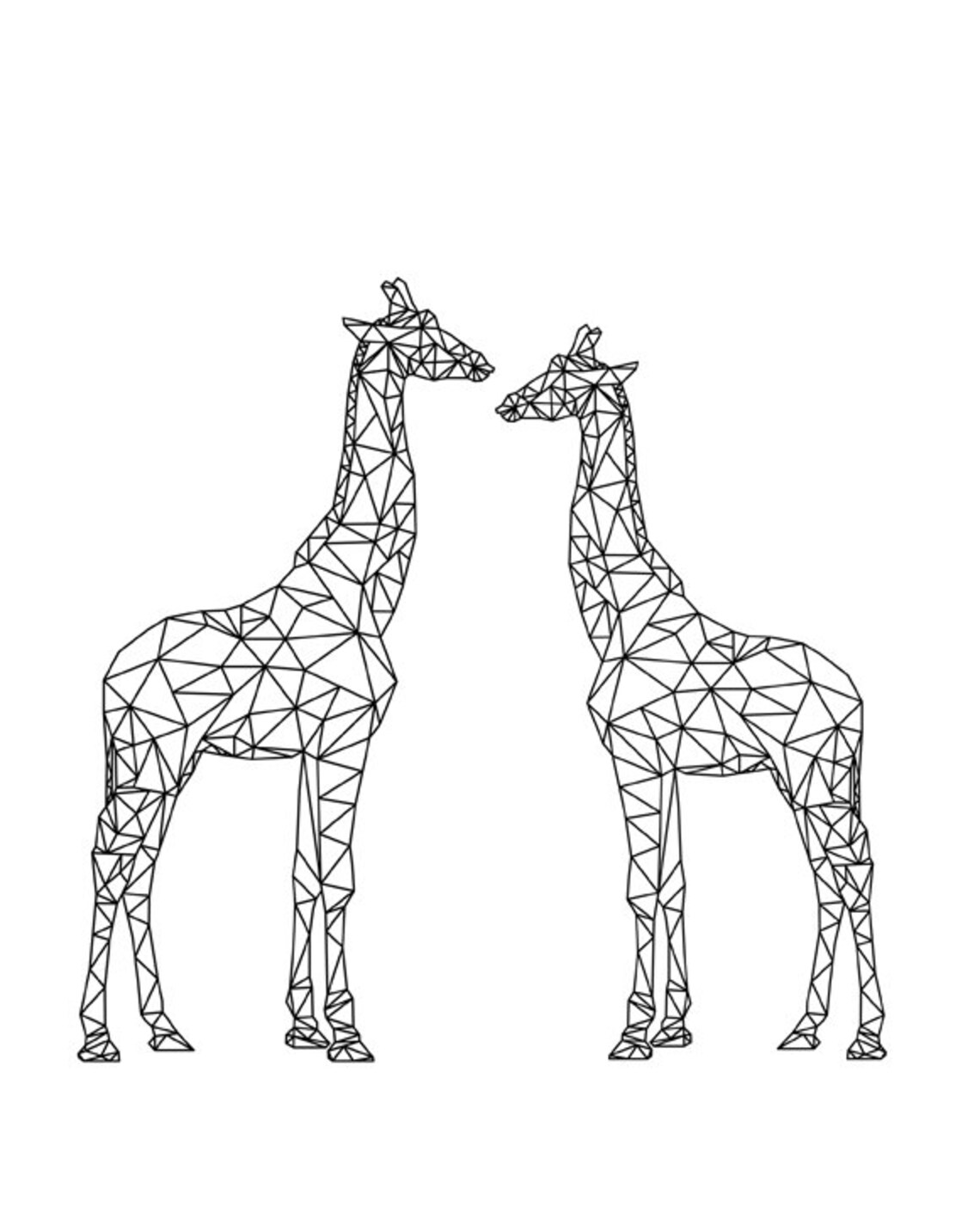 Giraffes in Love Geometric Print, Origami Modern Home Decor, Black and ...