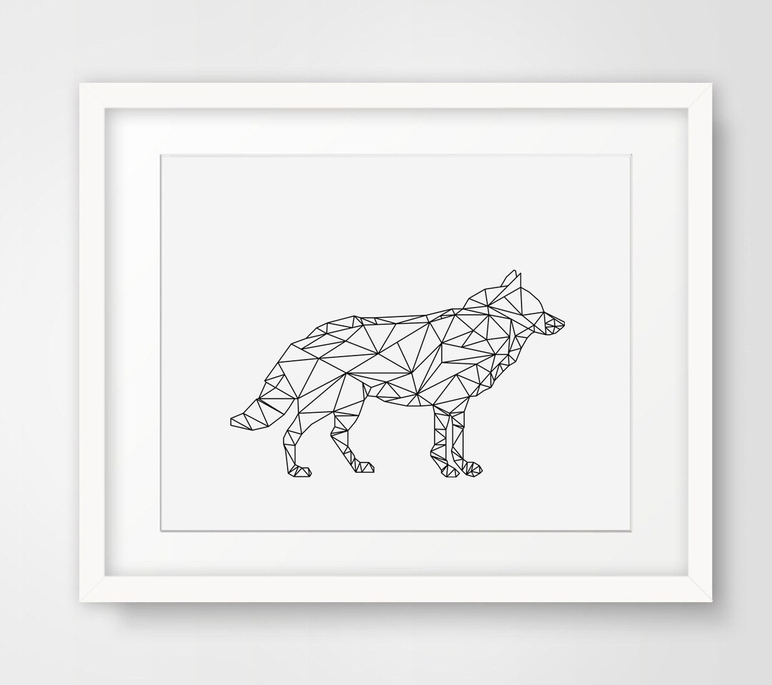 Wolf Geometric Print, Origami Modern Home Decor, Black and White Prints ...
