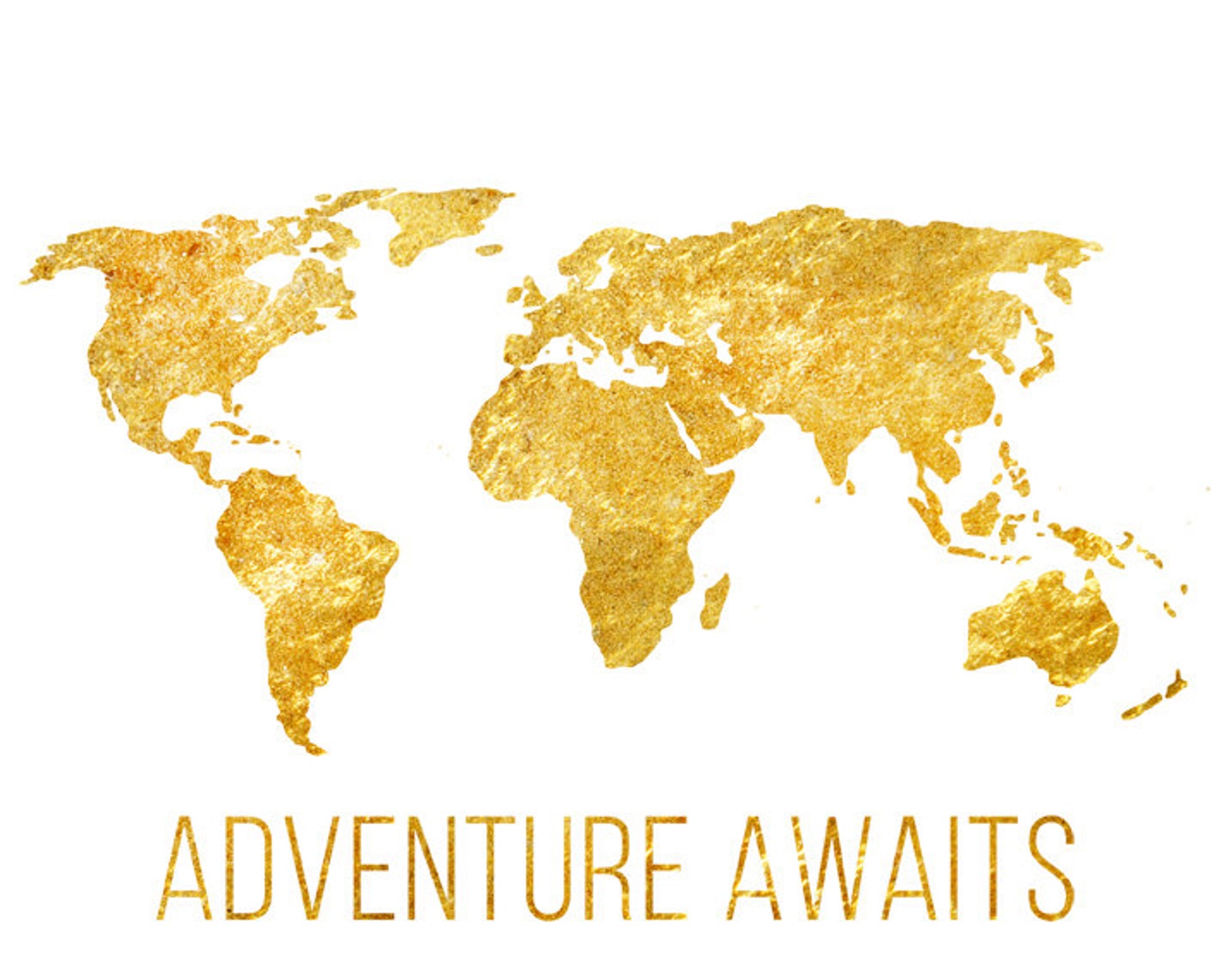 Adventure Awaits World Map Print Golden Glitter Gold Travel - Etsy