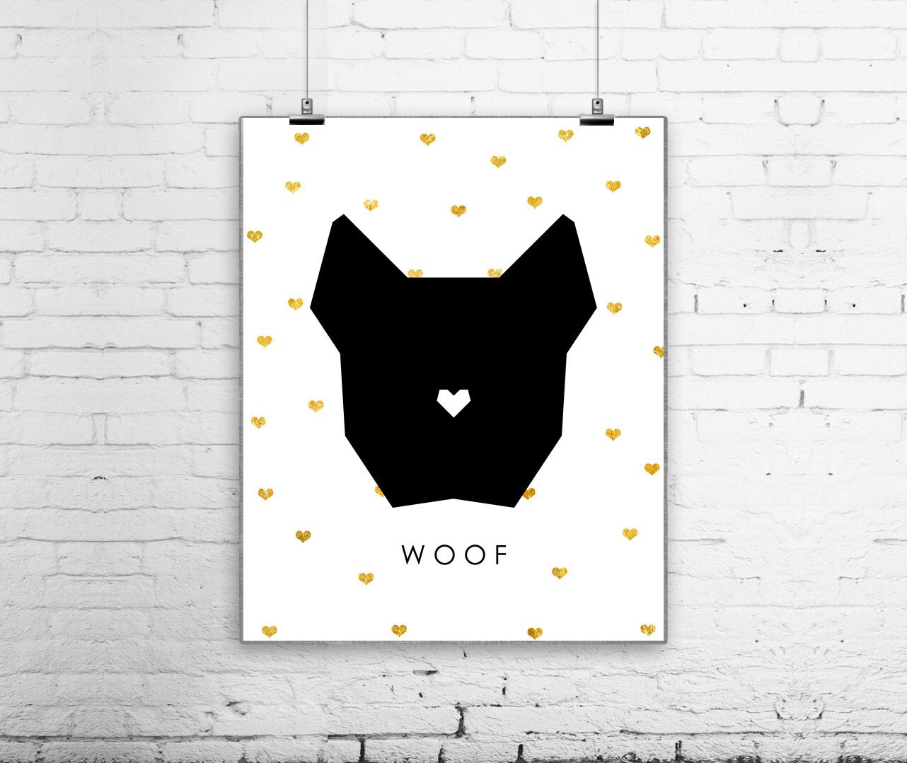 Woof Poster Dog Print Geometric Animals Black and White Modern Home ...