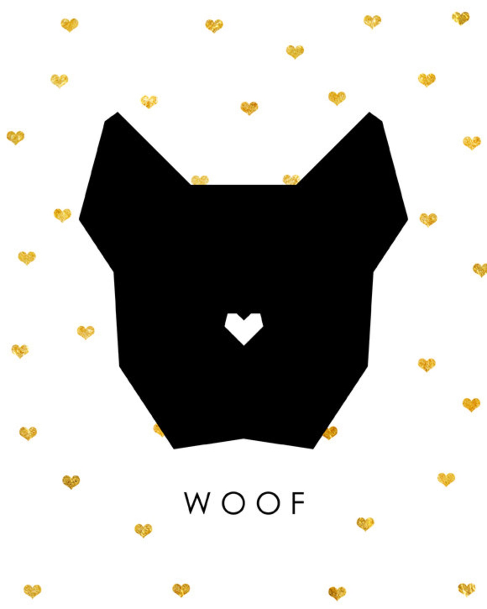 Woof Poster Dog Print Geometric Animals Black and White Modern Home ...