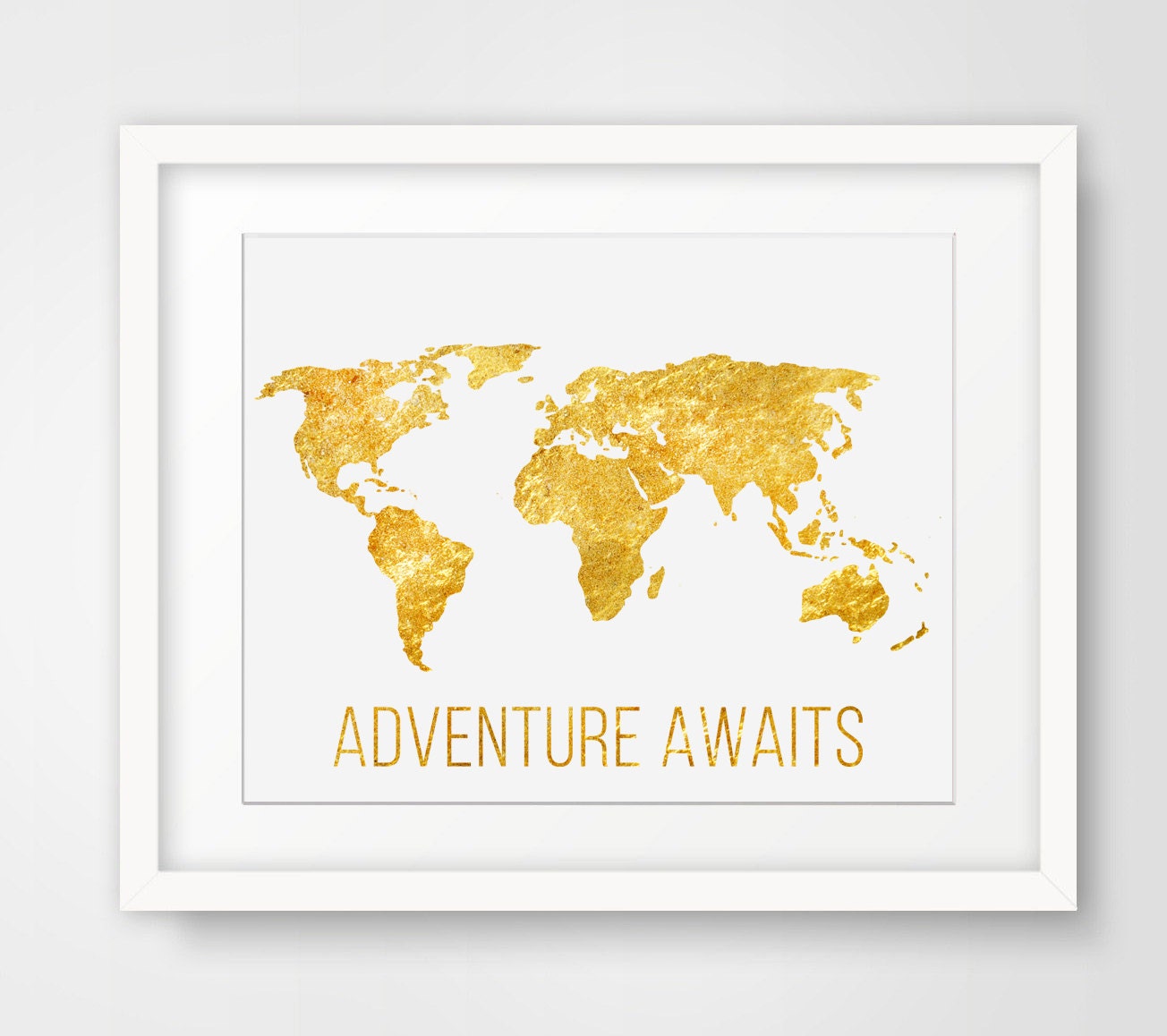 Adventure Awaits World Map Print Golden Glitter Gold Travel - Etsy