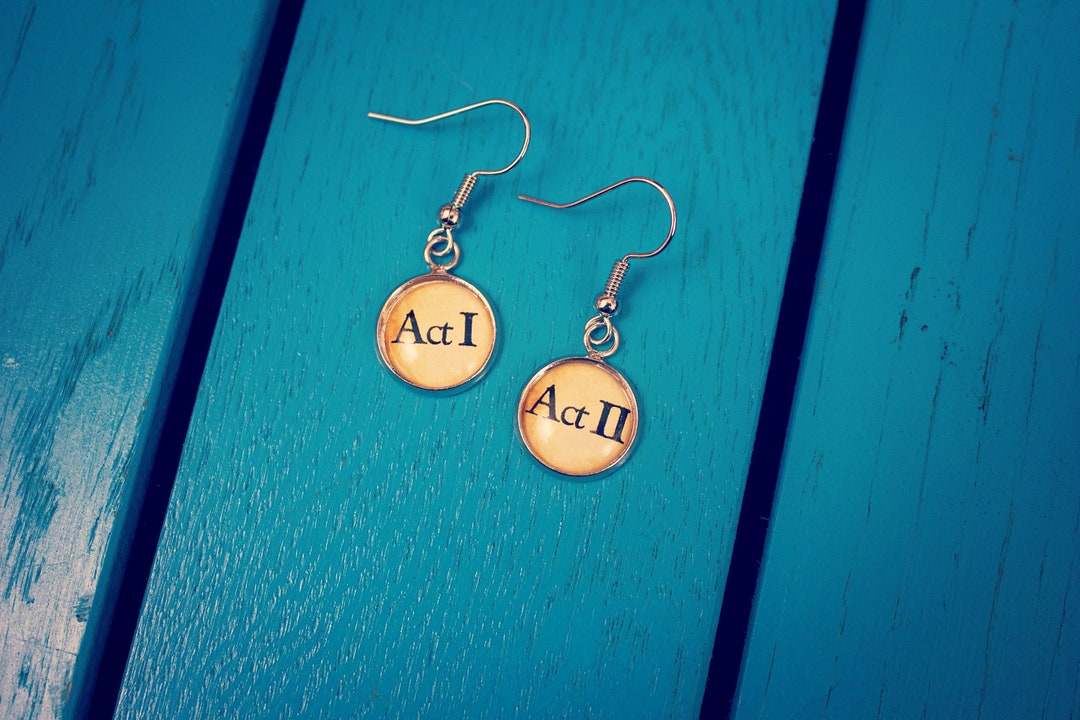 Theatre Earrings. Act I & Act II. Shakespeare Jewellery. Vintage Paper ...