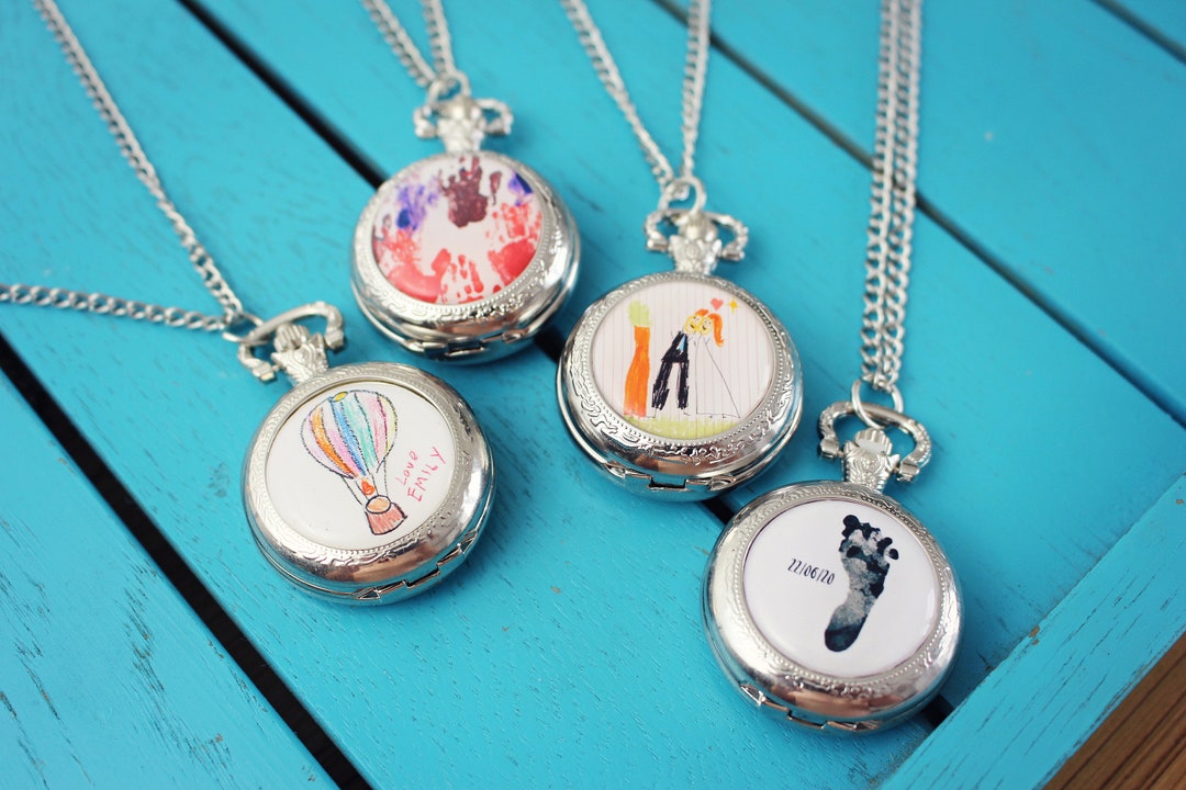 Childs Artwork Pocket Watch. Kids Drawing Gift. Handprint Footprint ...