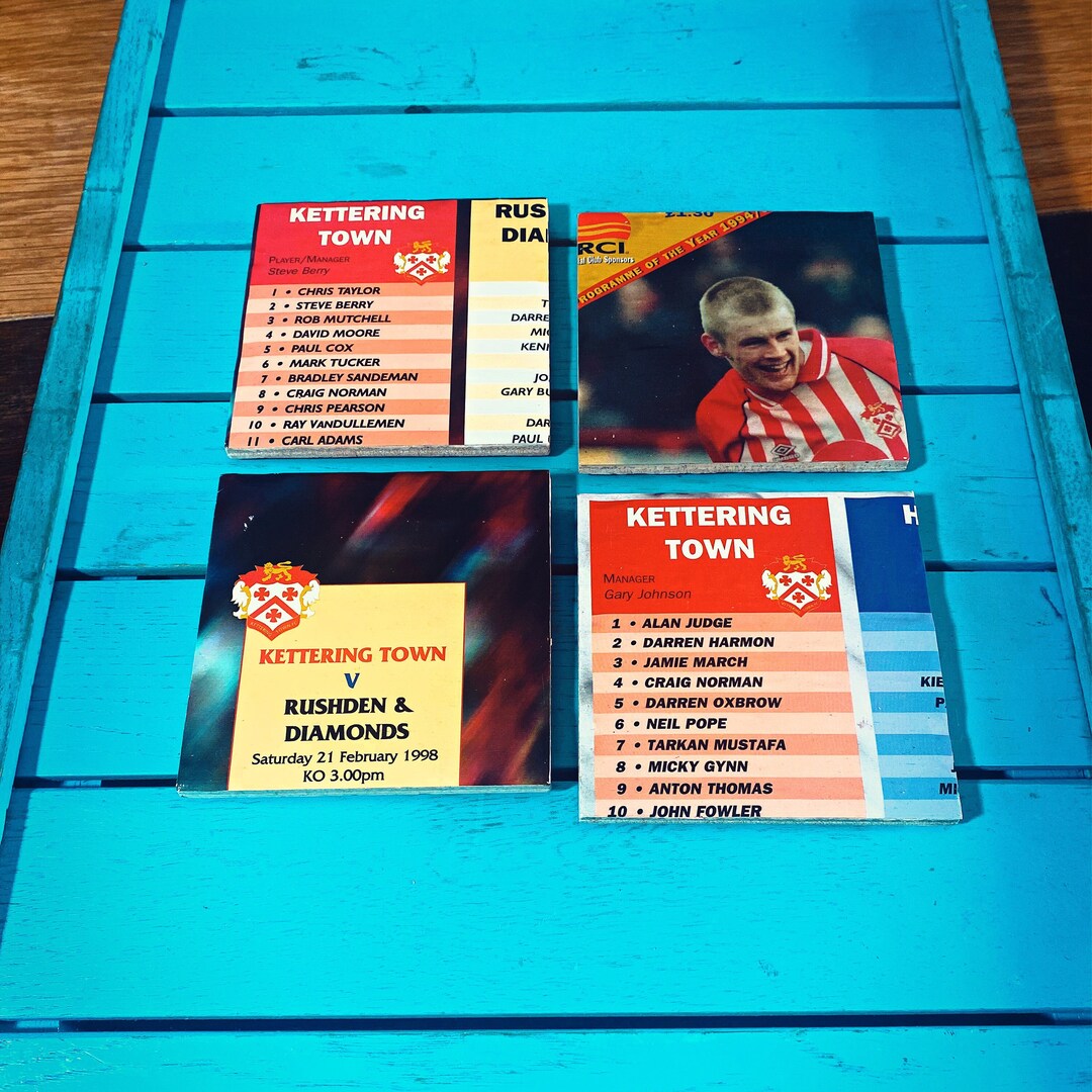 Vintage Kettering Town Football Programme Coasters. Upcycled Black Cats ...