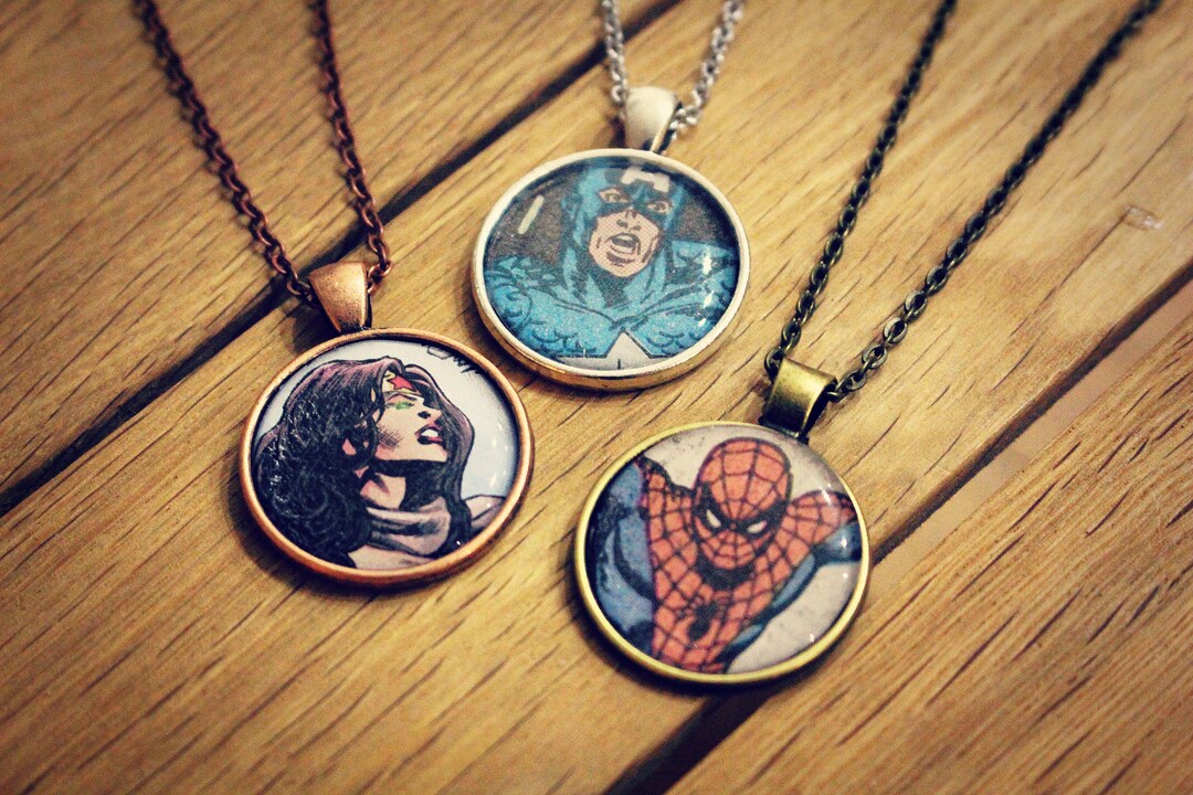 Comic Book Necklaces. Recycled Cartoon Pendants. Superhero Jewellery ...