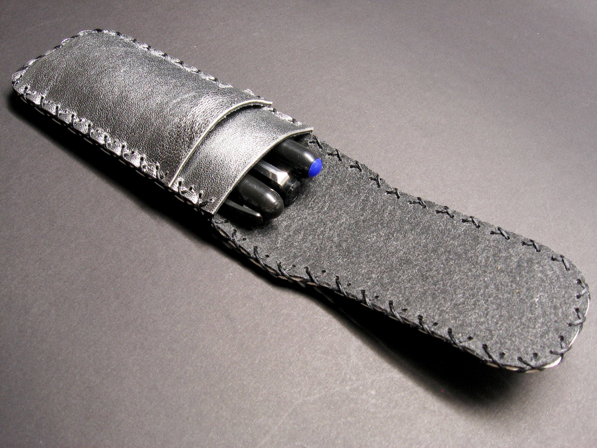 Silver leather pen holder leather pocket pen holder leather | Etsy