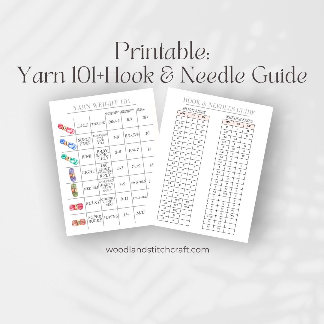 Crochet Resource Printable, Yarn Weight Chart, Crochet Hook Size Chart ...
