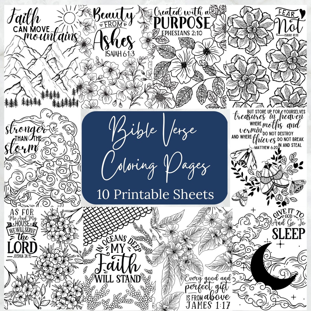 Floral Bible Verse Coloring Pages, 10 Page Book, Printable PDF Book ...