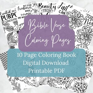 Floral Bible Verse Coloring Pages, 10 Page Book, Printable PDF Book ...