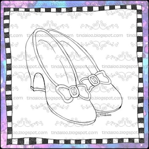 Doodle Ruby Slippers - Digital Stamp Lineart Images - Etsy