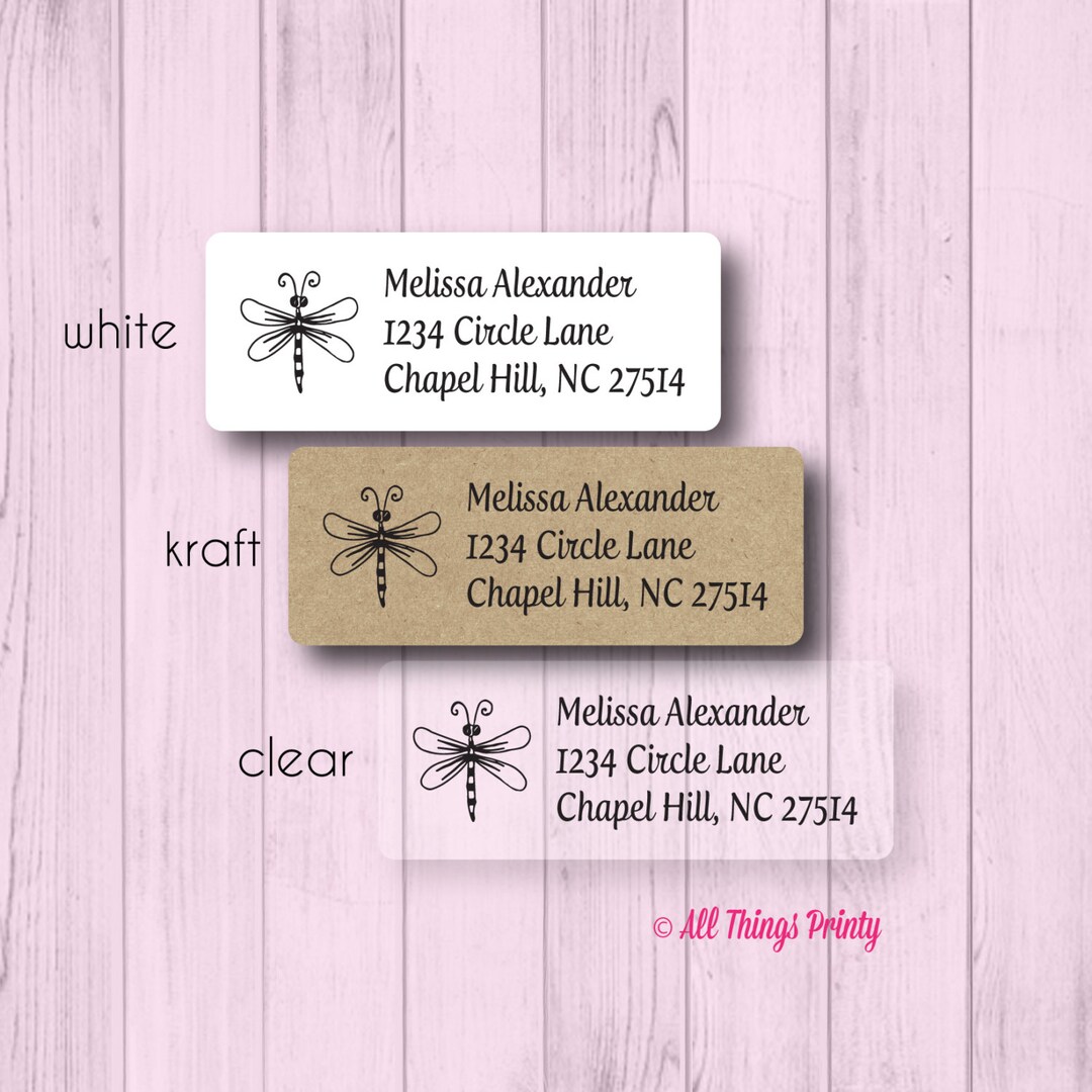 Dragonfly Return Address Labels - Everyday Mailing Label Stickers - Avery Size - Matte White ...