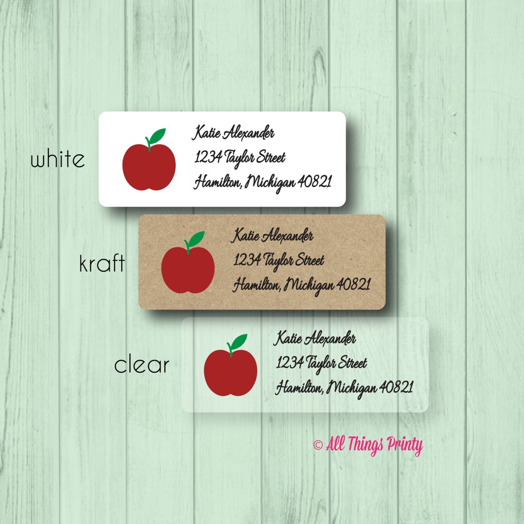 Apple Address Labels - Custom Personalized Teacher Mailing Stickers ...