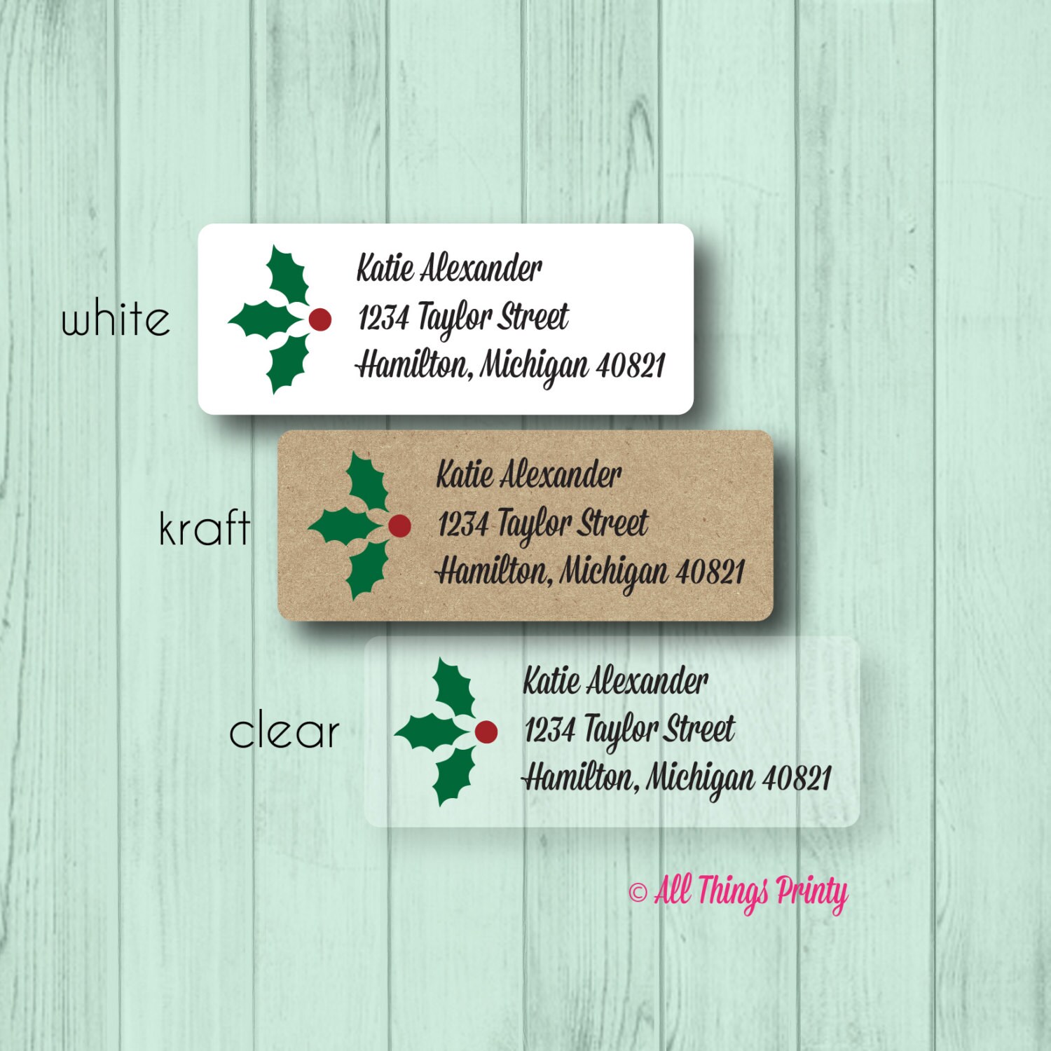 Custom Return Address Labels Holly Personalized Christmas | Etsy