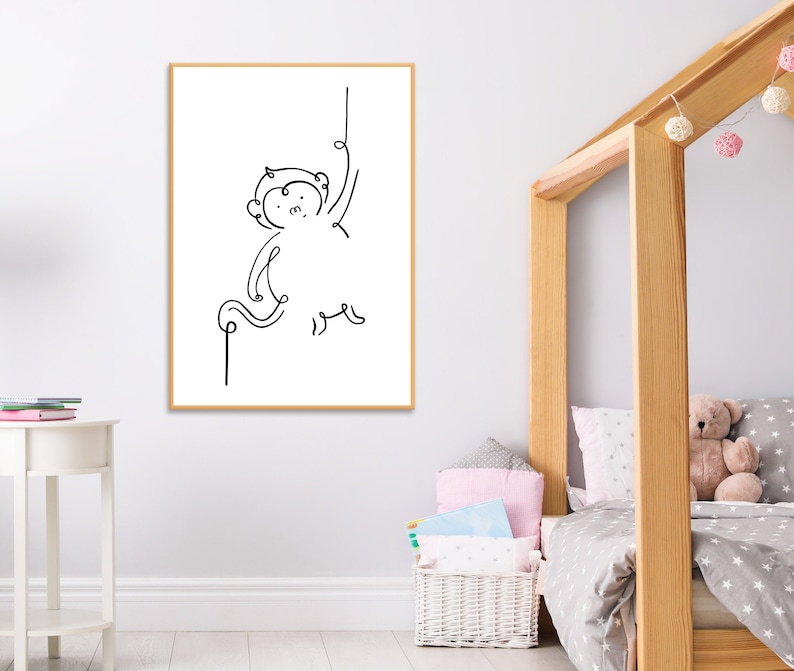 Animal Line Drawing, Monkey Line Drawing, Minimalist Baby Room, Monkey ...