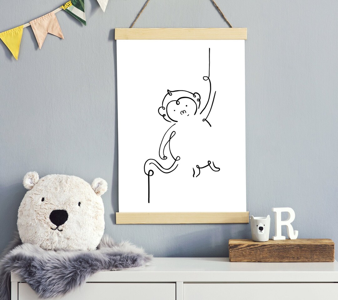 Animal Line Drawing, Monkey Line Drawing, Minimalist Baby Room, Monkey ...