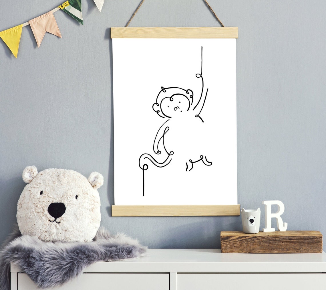 Animal Line Drawing, Monkey Line Drawing, Minimalist Baby Room, Monkey ...