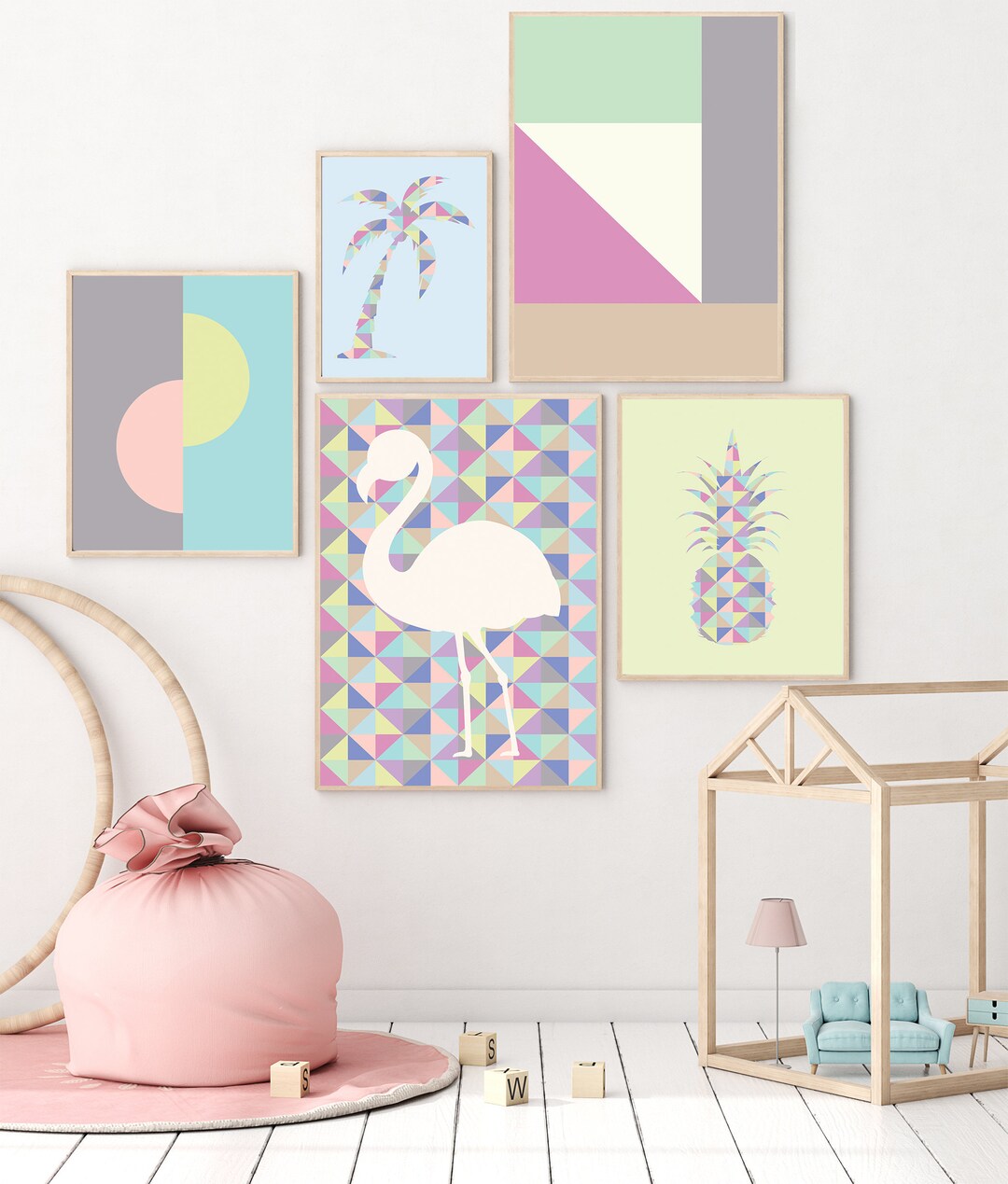 Set of 5 Geometric Printables, Tropical Printables, Kids Room Decor ...