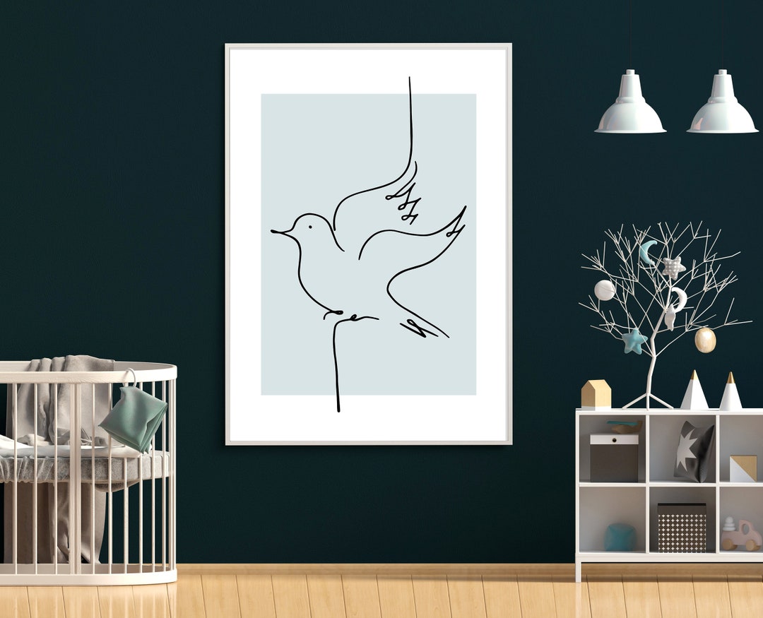 Bird Print, Line Art, Minimalist Art, Mockingbird Line Drawing, Modern ...