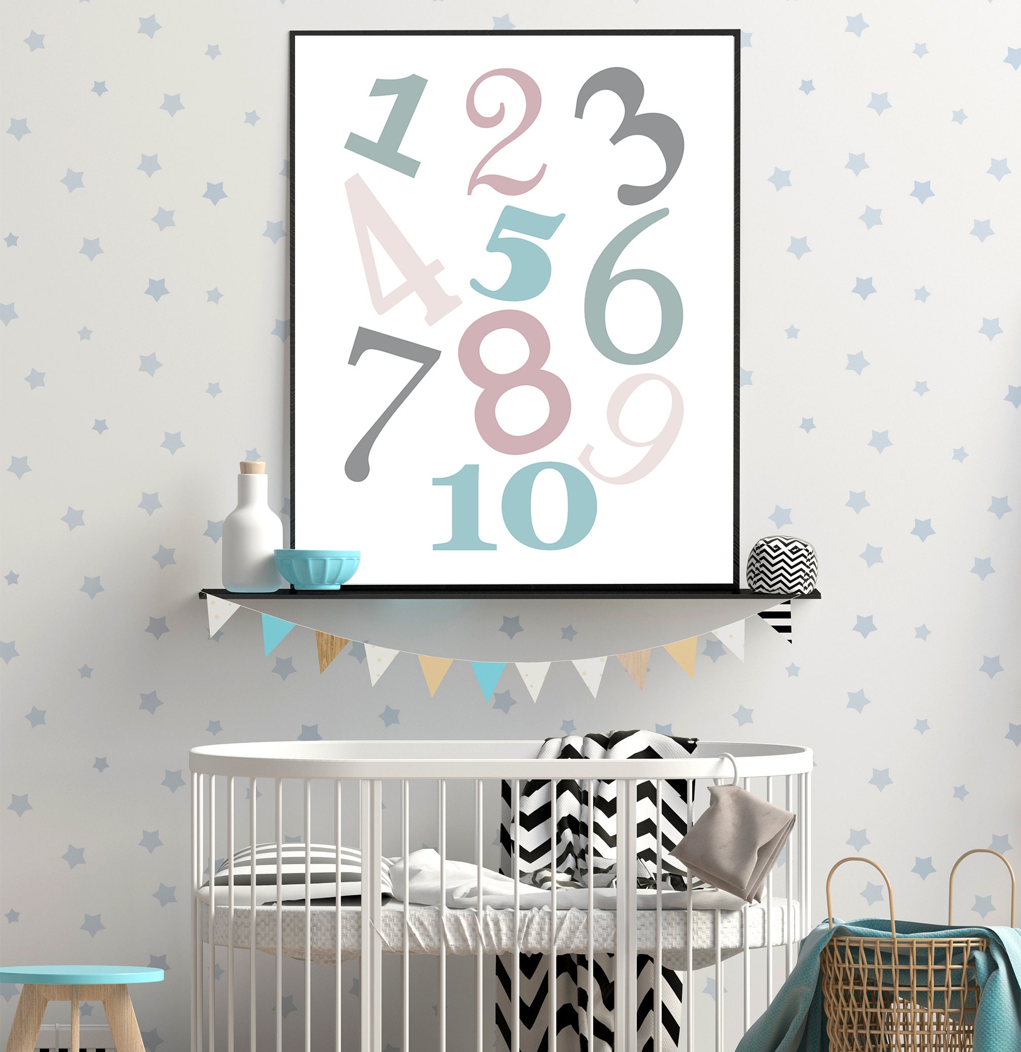 Number Wall Art, Digital Download Number Print, Nursery Wall Decor ...