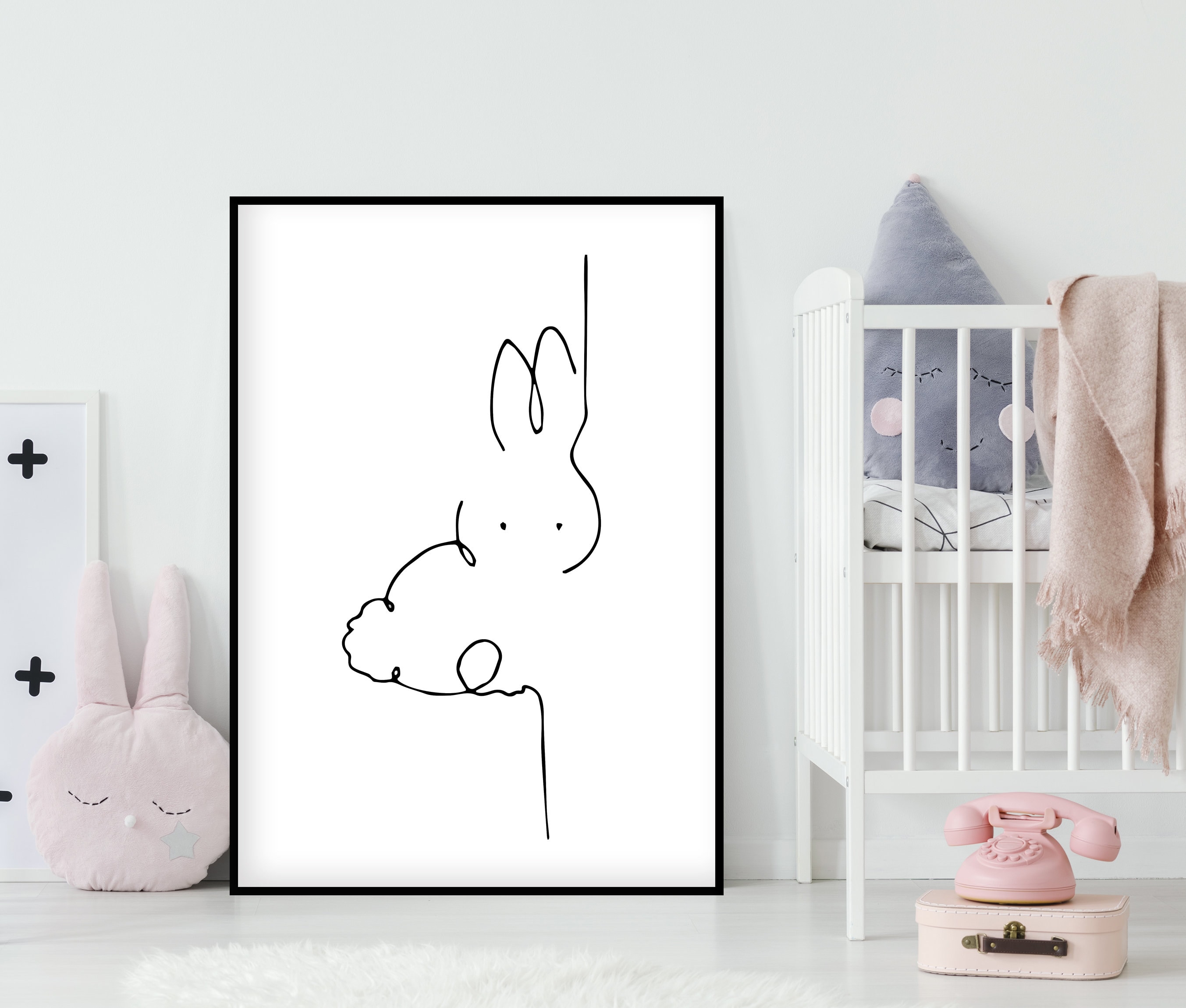 Animal Line Drawing, Rabbit Line Drawing, Minimalist Baby Room, Bunny ...
