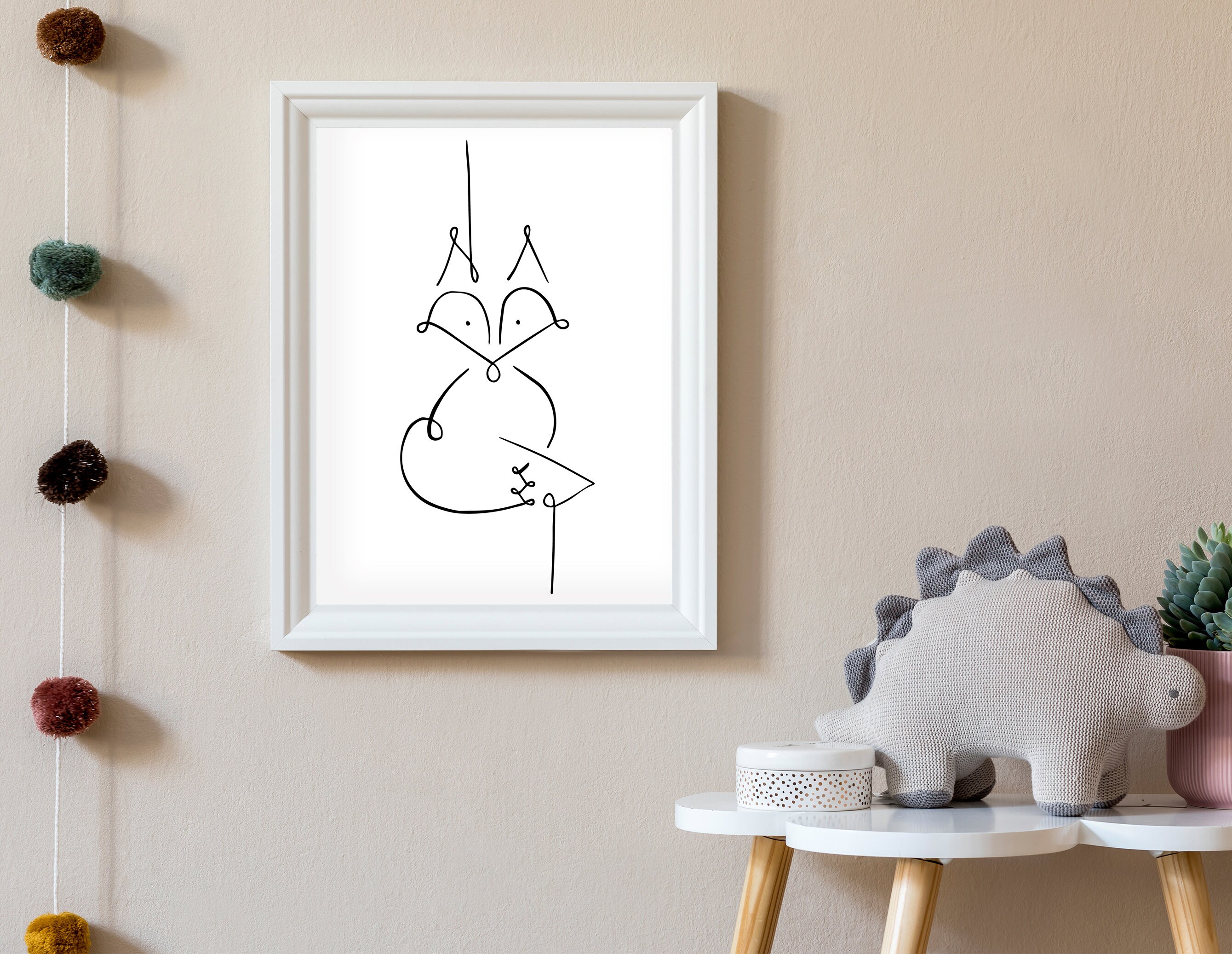 Fox, Animal Line Drawing, Minimalist Print. Printable Baby Room Decor ...