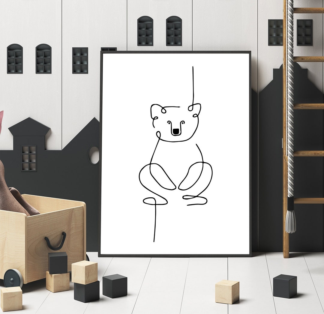 Bear Line Art, Bear Cub Print, Animal Line Drawing, Woodland Decor ...