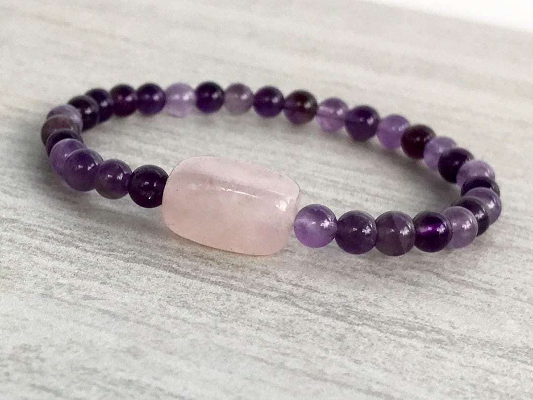 Amethyst and Rose Quartz Natural Stone Bracelet Healing Crystals and ...