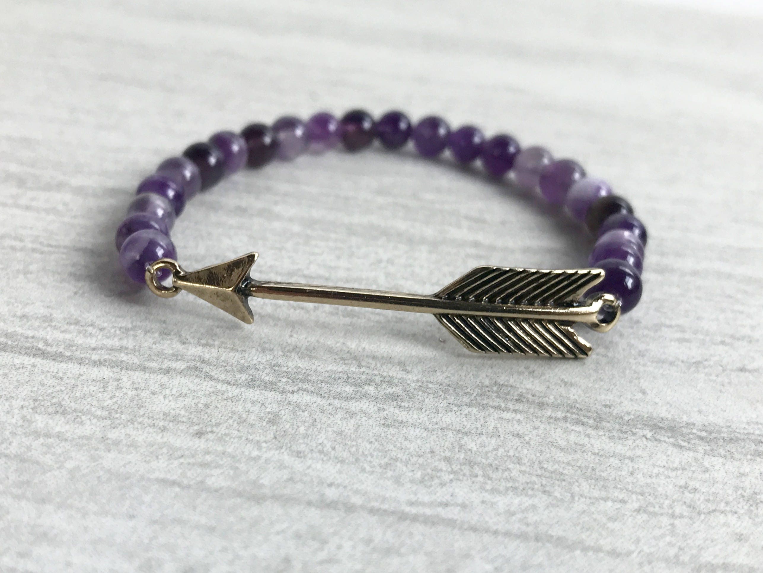 Amethyst Arrow Beaded Bracelet Natural Stone Healing Bracelet Semi ...