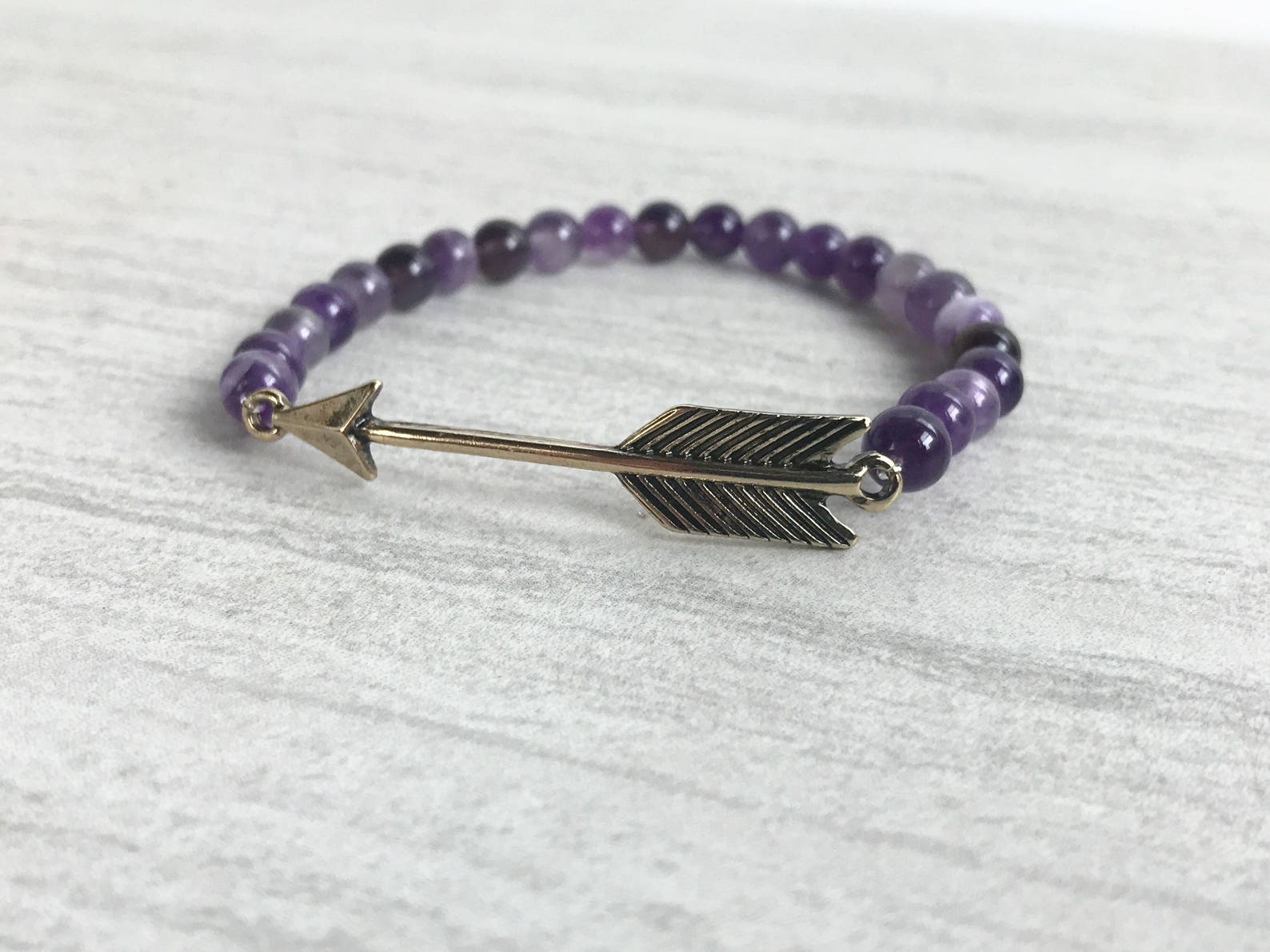 Amethyst Arrow Beaded Bracelet Natural Stone Healing Bracelet Semi ...