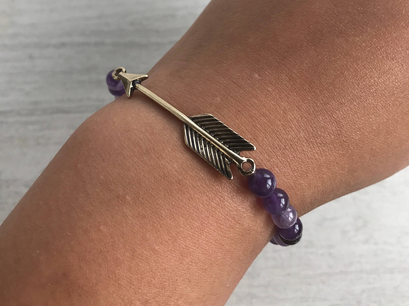 Amethyst Arrow Beaded Bracelet Natural Stone Healing Bracelet Semi ...