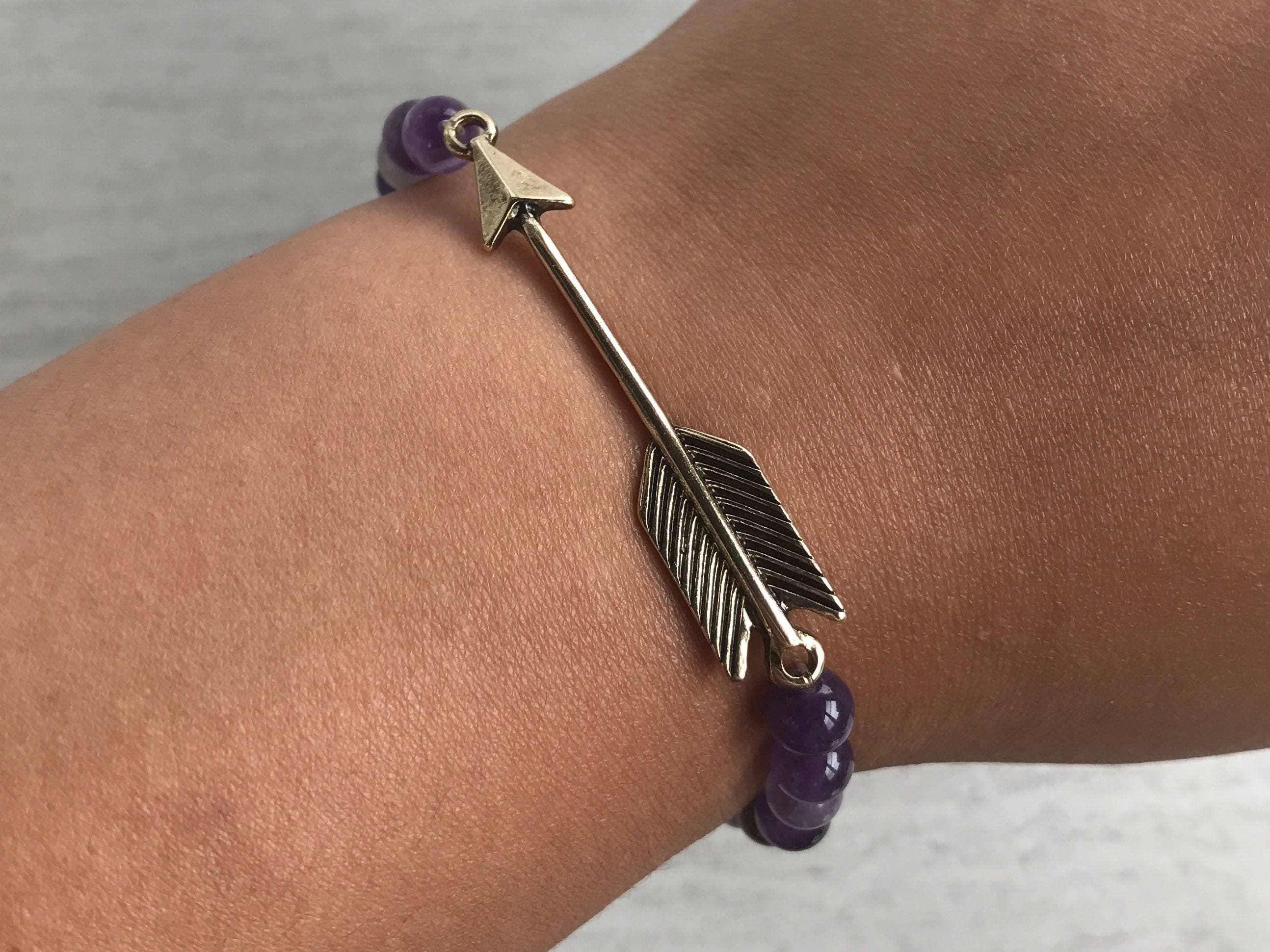 Amethyst Arrow Beaded Bracelet Natural Stone Healing Bracelet Semi ...
