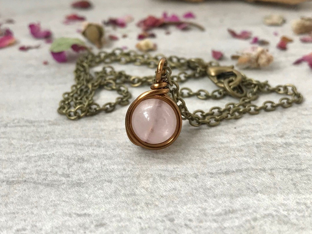 Collar de cuarzo rosa antiguo Hecho a mano Alambre envuelto Joyería ...