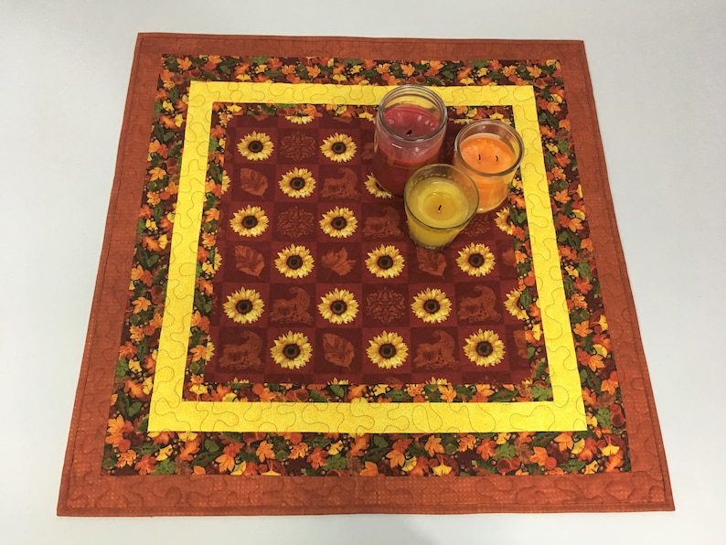 Sunflower Square Table Topper Quilted Thanksgiving or Autumn | Etsy