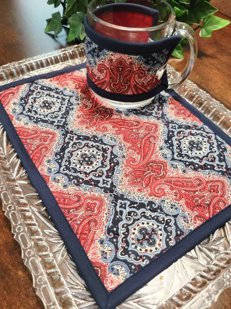 Americana Patriotic Mug Rug and Cup Cozy Insulated Fabric - Etsy