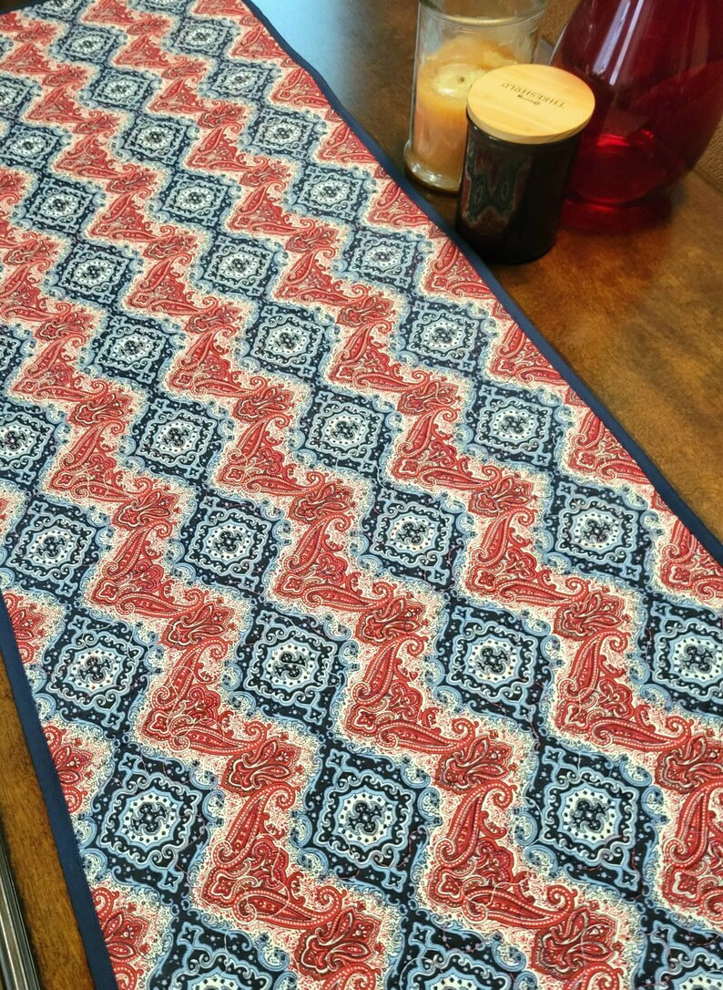Americana Patriotic Wide Table Runner Red White and Blue | Etsy