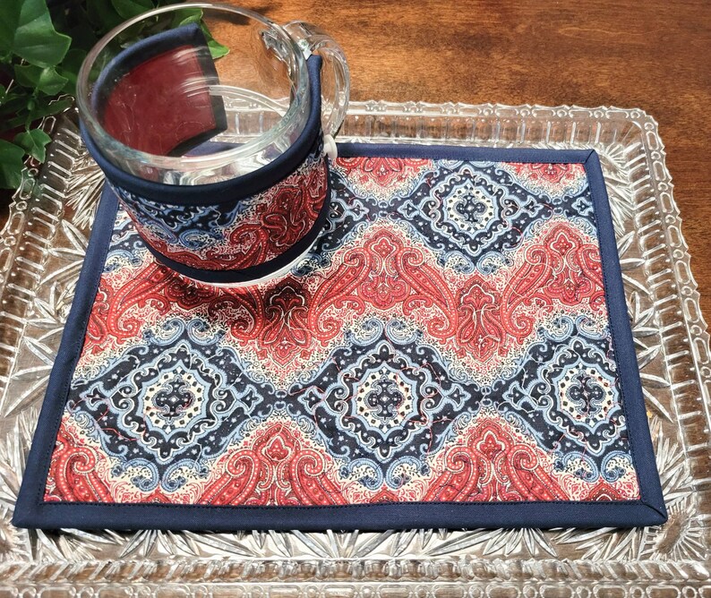 Americana Patriotic Mug Rug and Cup Cozy Insulated Fabric | Etsy